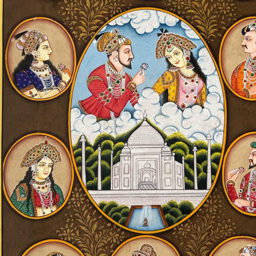 Vintage Handmade Painting of Mughal Kings on Wasli - Natural Stone ...