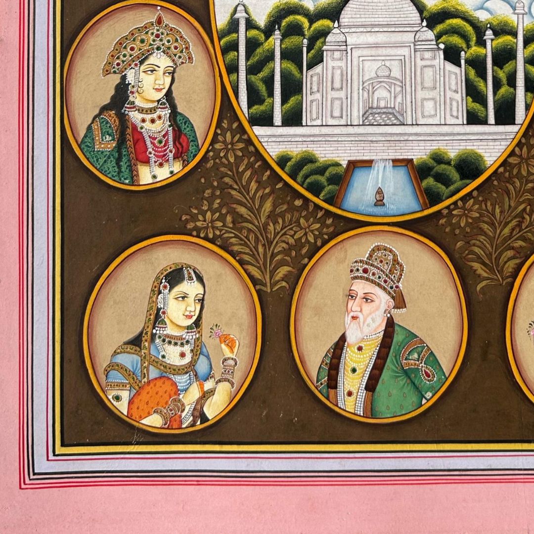 Vintage Handmade Painting of Mughal Kings on Wasli - Natural Stone ...