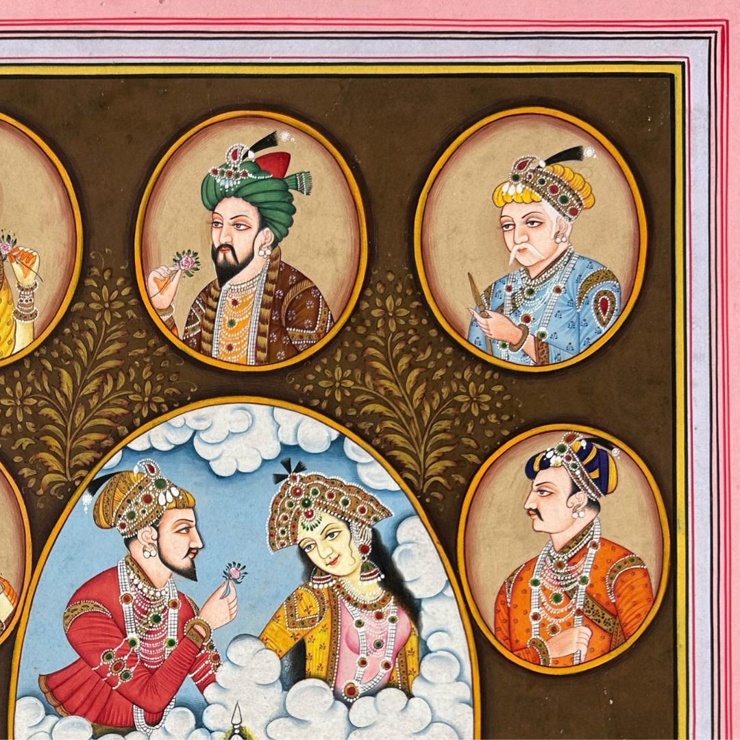 Vintage Handmade Painting of Mughal Kings on Wasli - Natural Stone ...