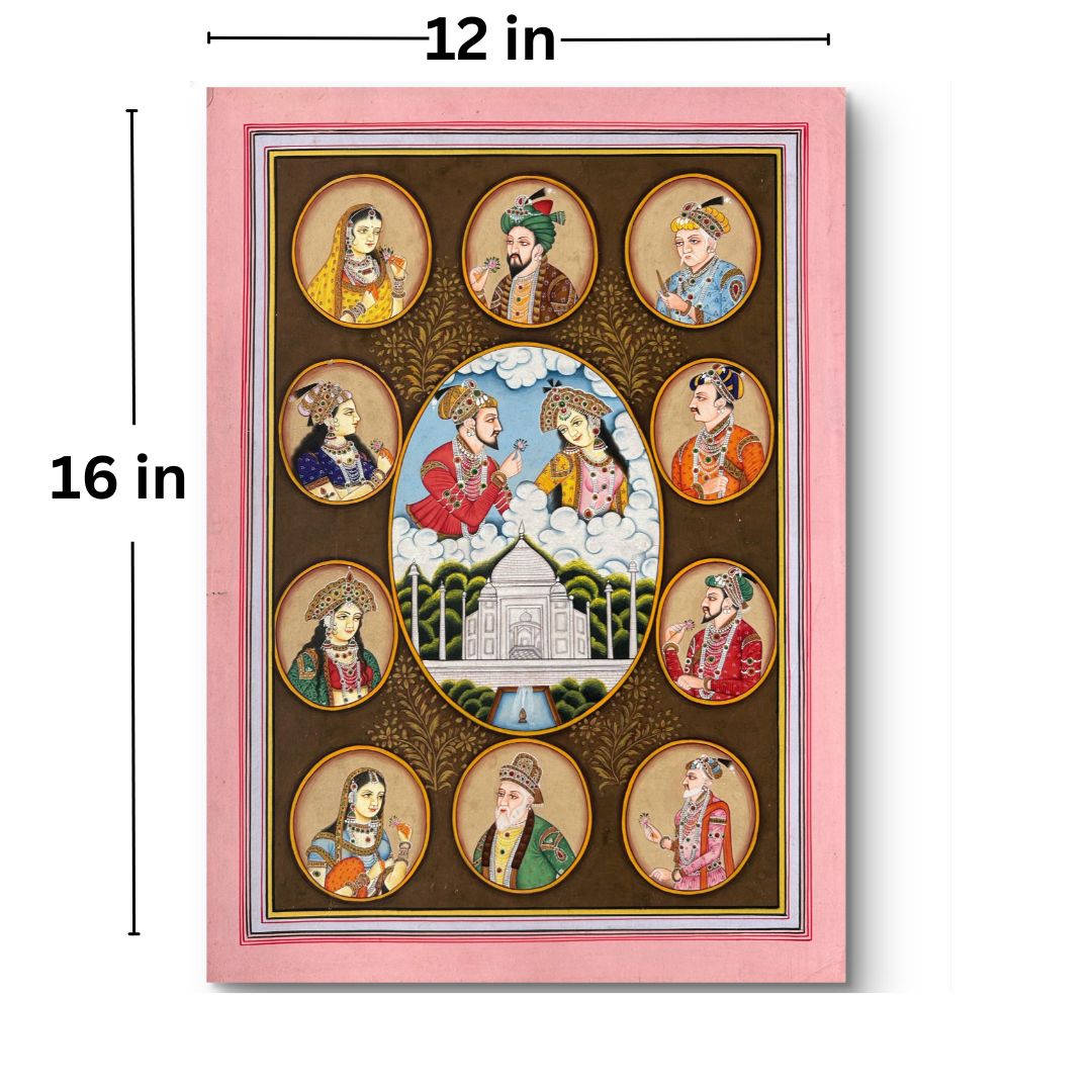 Vintage Handmade Painting of Mughal Kings on Wasli - Natural Stone ...