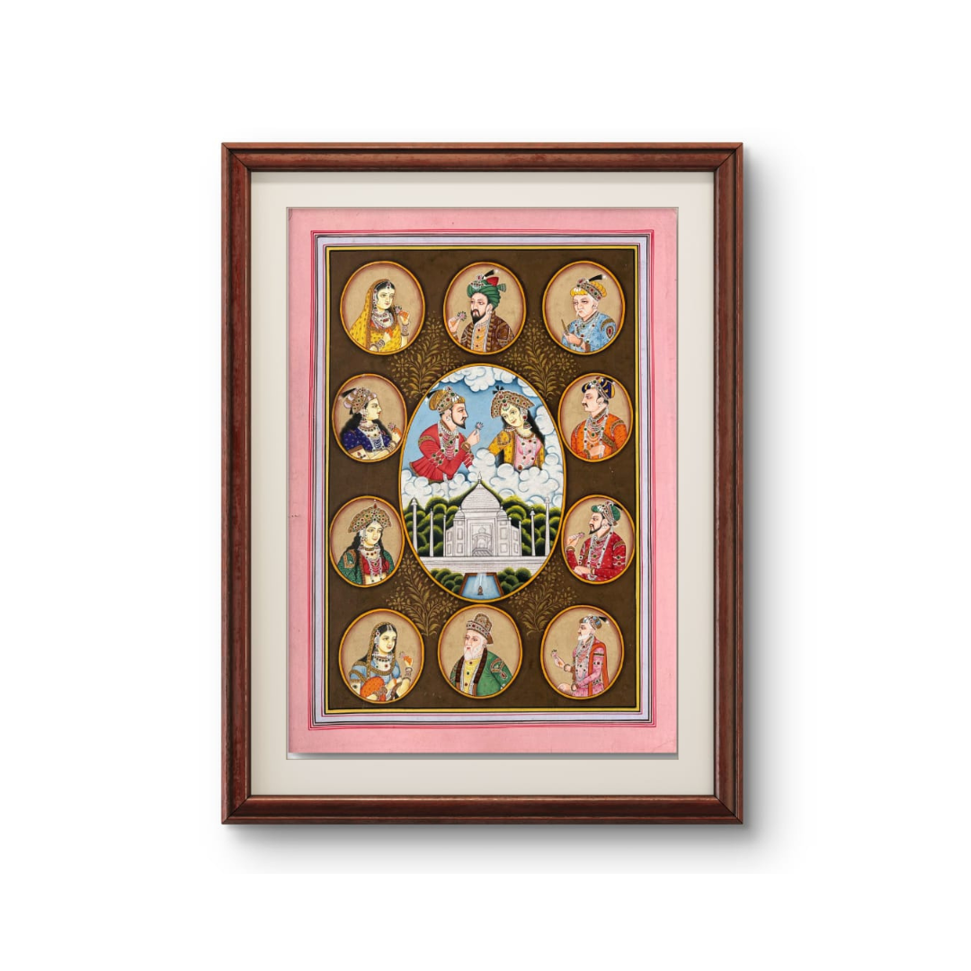 Vintage Handmade Painting of Mughal Kings on Wasli - Natural Stone ...